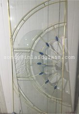 China golden brass caming decorative door glass with blue bevel supplier