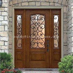 China 1&quot; thickness  wrought iron glass with 10*10 steel  in wooden door supplier