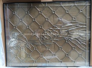 China Free design a Peacock Design decorative bevel glass  with zinc caming and baroque glassfor transoms to u.s clients supplier