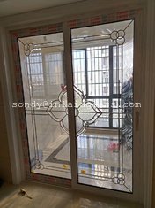China 2017 decorative leaded glass inserts for sliding door with brass came 1 inch thickness supplier