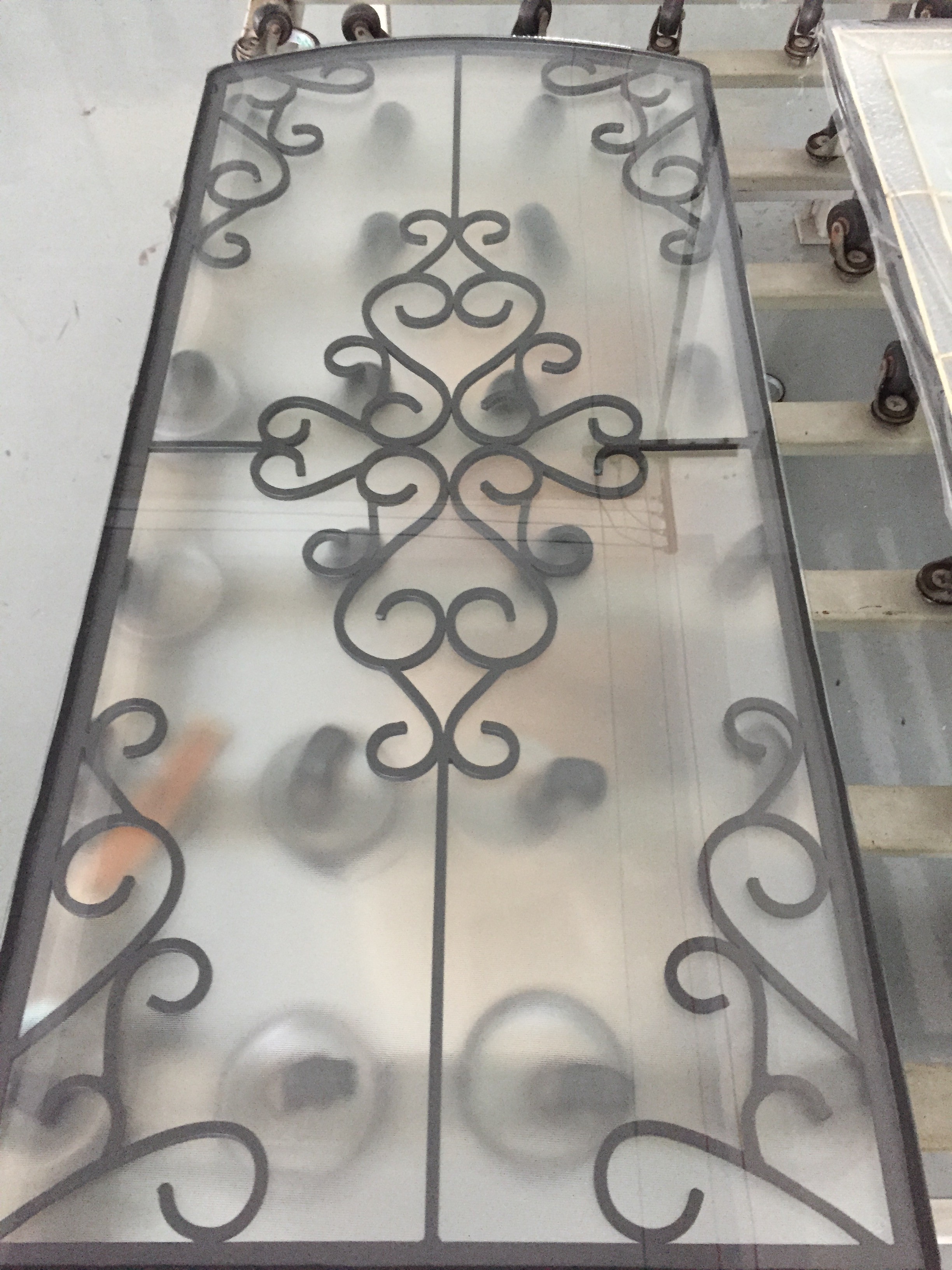 decorative black color wrought iron glass for doors
